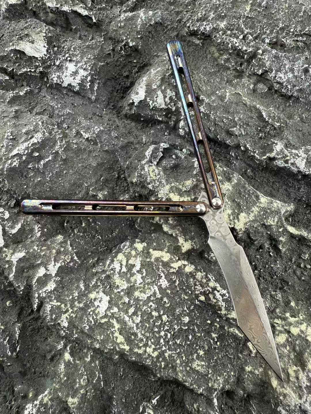 TheOne Integral Titanium Handle Flamed Viper Butterfly Damascus Blade – BoxKatana