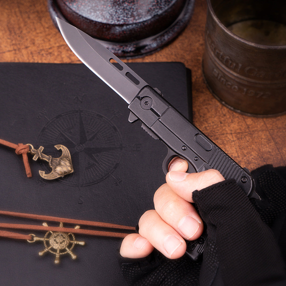 7" Tactical Pistol Replica Gun Spring OPEN Assisted Grey Pocket Knife ...