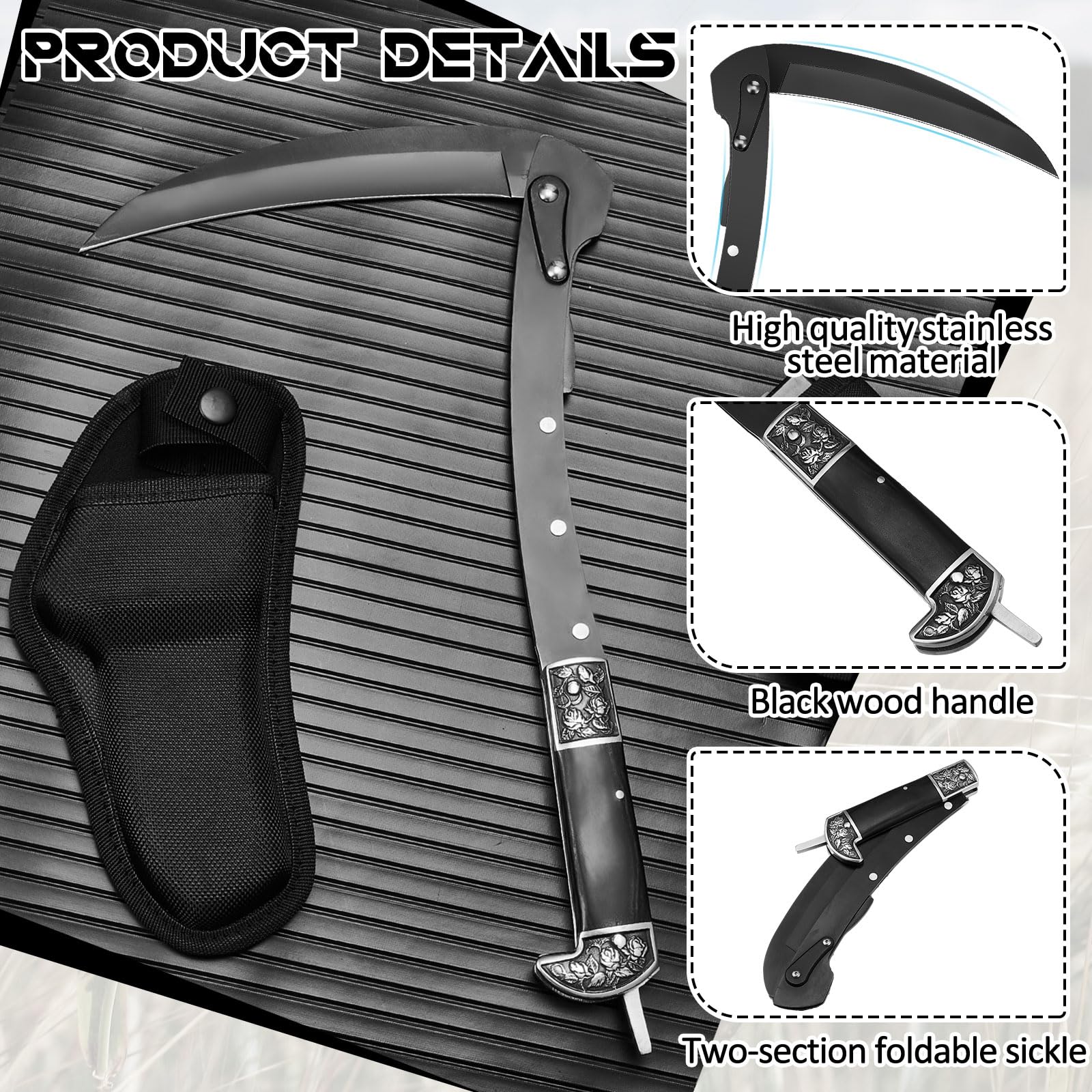 BLACK PORTABLE SHEATHED SHARP FOLDING SICKLE – BoxKatana