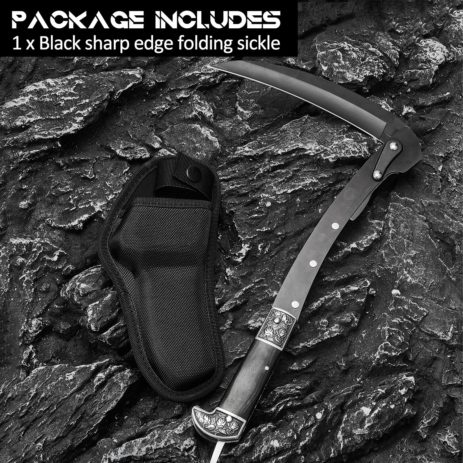 BLACK PORTABLE SHEATHED SHARP FOLDING SICKLE – BoxKatana