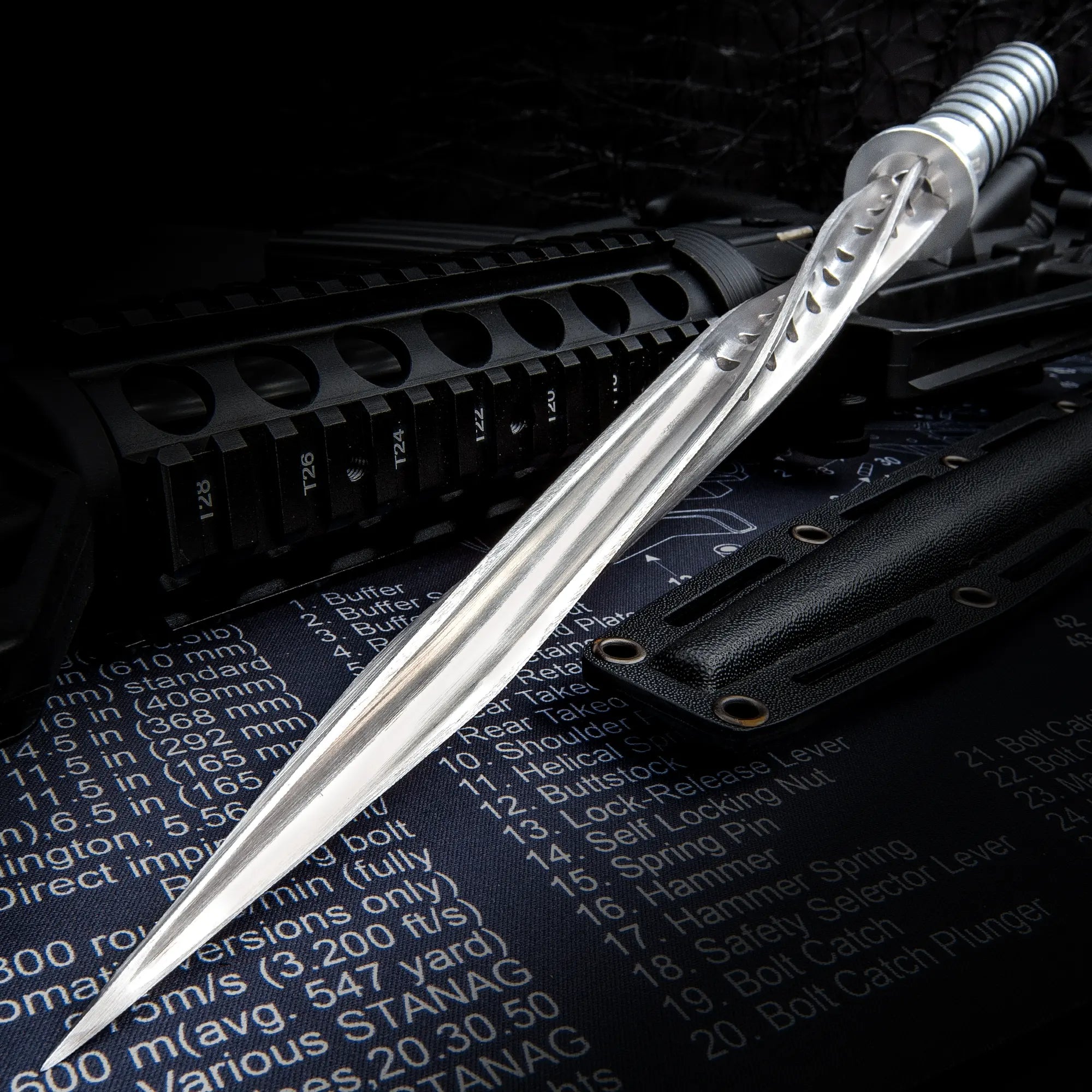 Grey Titanium Spiral Dagger With Sheath – BoxKatana