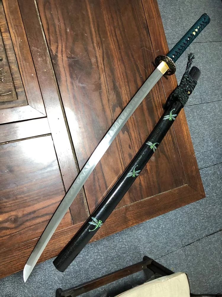 Hand Forged Japanese Samurai Katana Dragonfly Specialty leaf pattern b ...