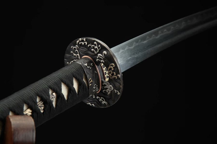 Hand Forged Japanese Samurai Katana Sea Wave Cutter Plate Pattern Stee ...
