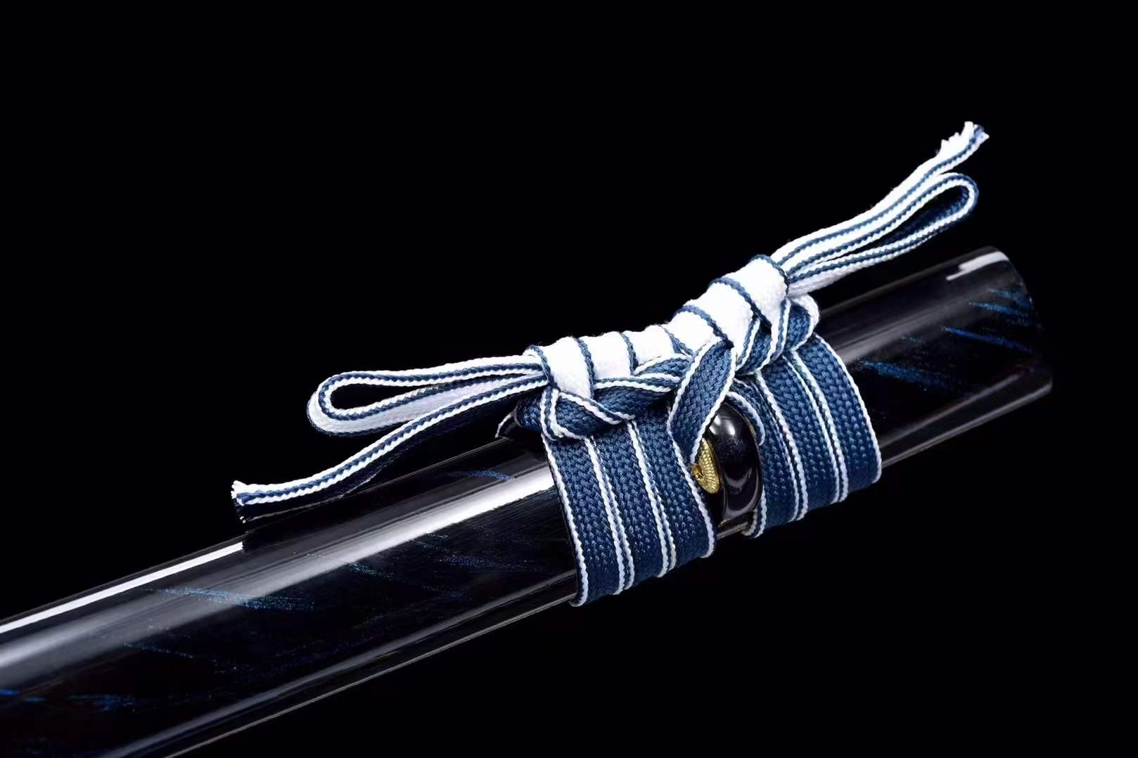 Hand Forged Japanese Samurai Katana 知恵を知る Spring Steel Roasted Blue Pu ...