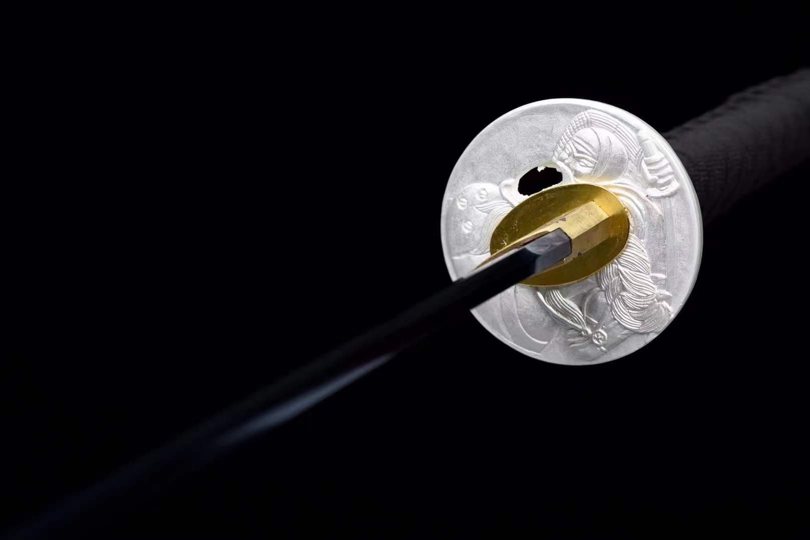 Hand Forged Japanese Samurai Katana 知恵を知る Spring Steel Roasted Blue Pu ...