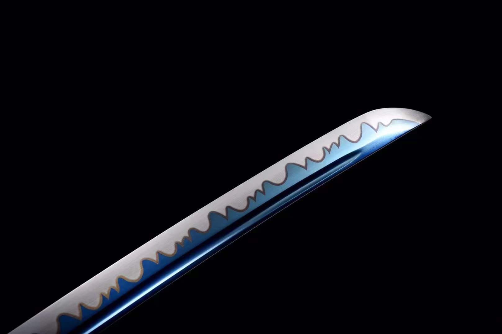 Hand Forged Japanese Samurai Katana 知恵を知る Spring Steel Roasted Blue Pu ...