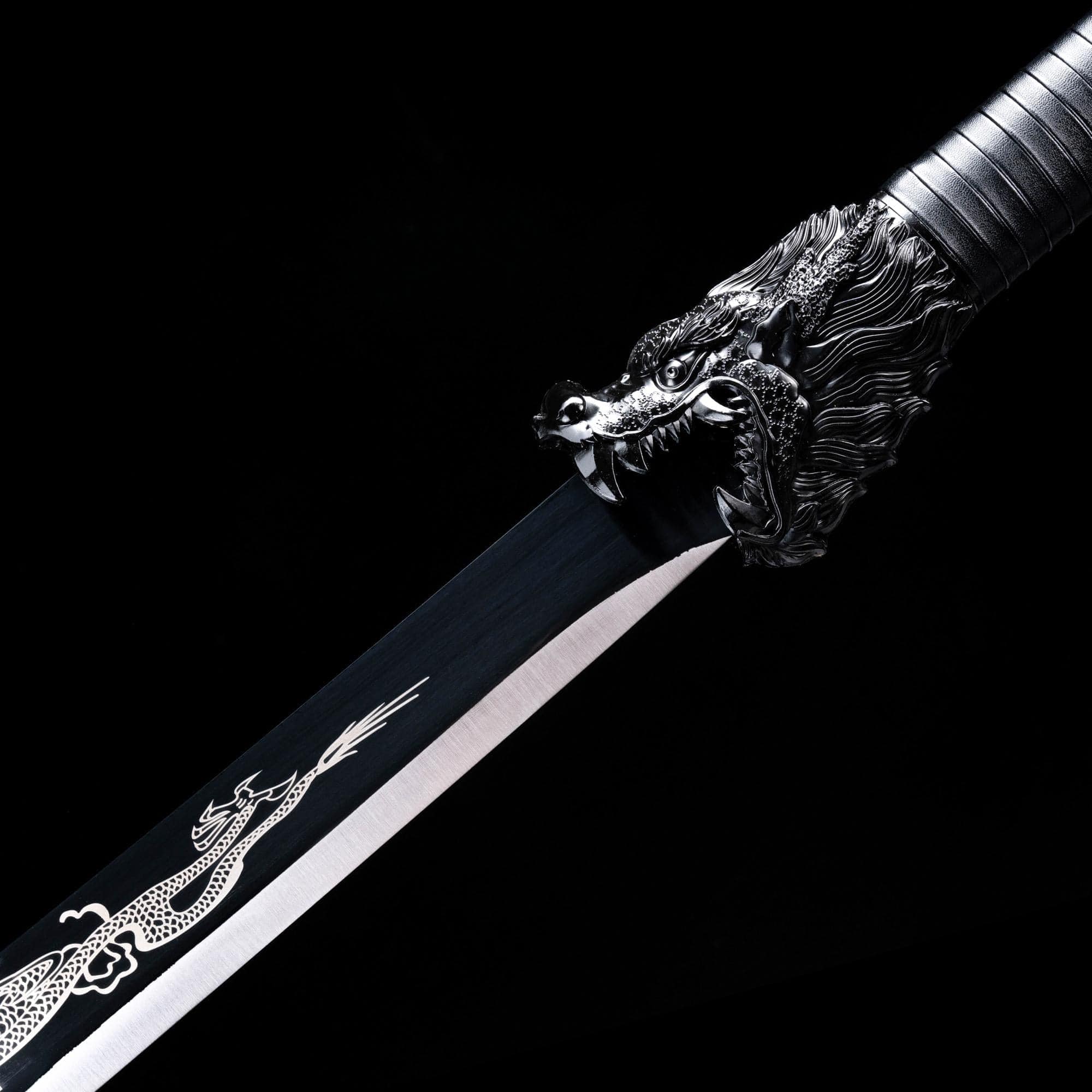 Handmade Dragon Battle Blade Manganese Steel Chinese Sword Black & Whi ...