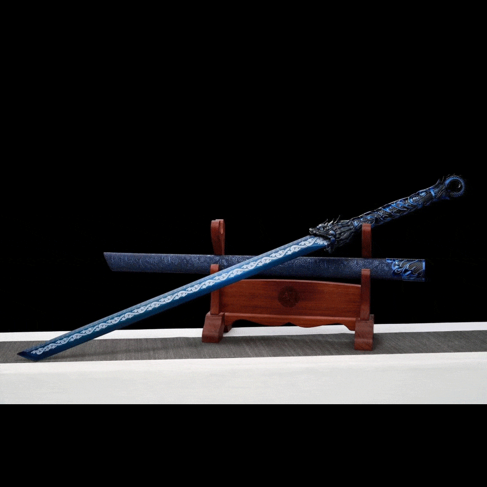 Handmade Dragon Flame Battle Blade Chinese Sword With Blue Blade ...