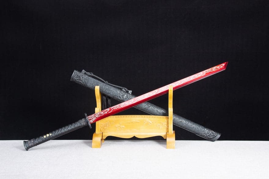 Handmade High Manganese Steel Red Flame Chinese Sword With Red Blade ...